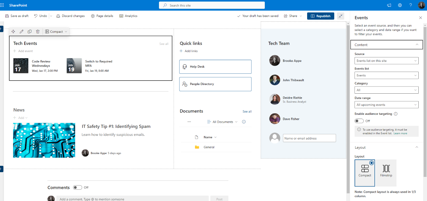Calendars and Events Tracking in SharePoint Online