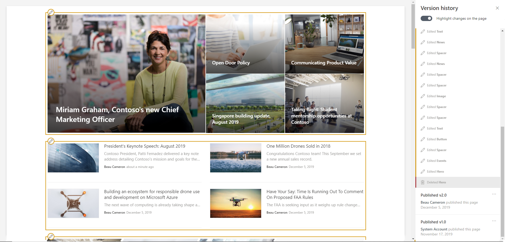Diagnosing Changes with the Modern SharePoint Page Version History